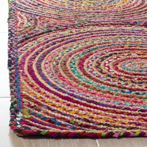 SAFAVIEH Cape Cod Collection Runner Rug - 2'3" x 8', Red & Multi, Handmade Boho Braided Circles Jute & Cotton, Ideal for High Traffic Areas in Living Room, Bedroom (CAP203A)