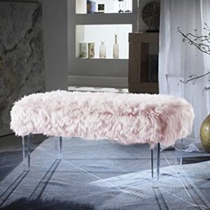 Iconic Home Trento Modern Contemporary Faux Fur Acrylic Leg Bench, Pink