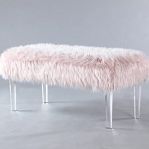 Iconic Home Trento Modern Contemporary Faux Fur Acrylic Leg Bench, Pink