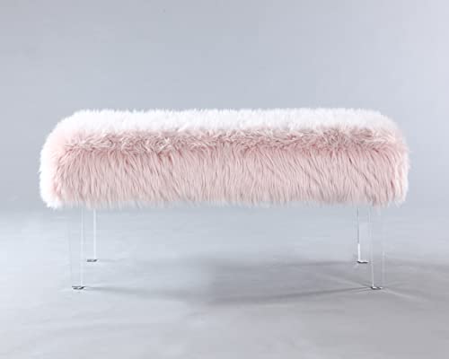 Iconic Home Trento Modern Contemporary Faux Fur Acrylic Leg Bench, Pink