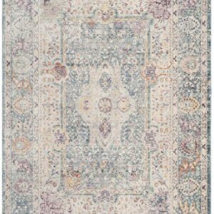 SAFAVIEH Illusion Collection Accent Rug - 4' x 6', Teal & Cream, Vintage Distressed Viscose Design, Ideal for High Traffic Areas in Entryway, Living Room, Bedroom (ILL704K)