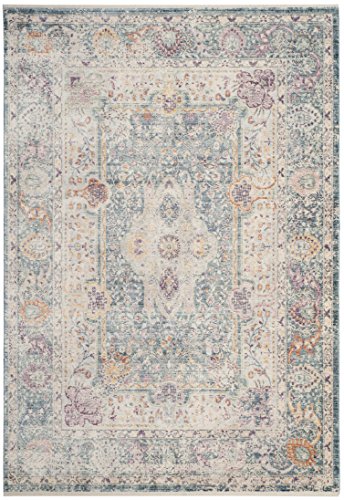 SAFAVIEH Illusion Collection Accent Rug - 4' x 6', Teal & Cream, Vintage Distressed Viscose Design, Ideal for High Traffic Areas in Entryway, Living Room, Bedroom (ILL704K)