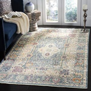 SAFAVIEH Illusion Collection Accent Rug - 4' x 6', Teal & Cream, Vintage Distressed Viscose Design, Ideal for High Traffic Areas in Entryway, Living Room, Bedroom (ILL704K)