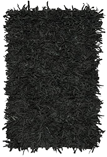 SAFAVIEH Leather Shag Collection Accent Rug - 3' x 5', Black, Hand-Knotted Modern Leather, Ideal for High Traffic Areas in Entryway, Living Room, Bedroom (LSG601A)