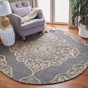 SAFAVIEH Dip Dye Collection 7' Round Slate / Beige DDY510B Handmade Medallion Premium Wool & Silk Area Rug