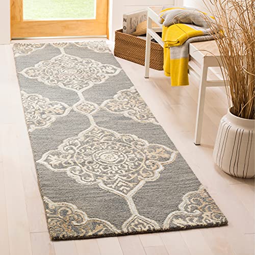 SAFAVIEH Dip Dye Collection 7' Round Slate / Beige DDY510B Handmade Medallion Premium Wool & Silk Area Rug