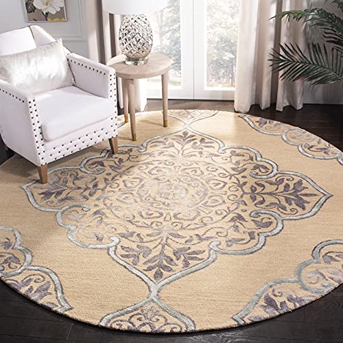 SAFAVIEH Dip Dye Collection 7' Round Slate / Beige DDY510B Handmade Medallion Premium Wool & Silk Area Rug