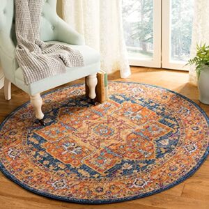 safavieh evoke collection 5'1" round blue/orange evk275c oriental medallion distressed non-shedding dining room entryway foyer living room bedroom area rug