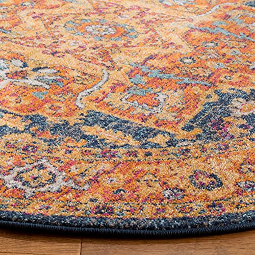 SAFAVIEH Evoke Collection 5'1" Round Blue/Orange EVK275C Oriental Medallion Distressed Non-Shedding Dining Room Entryway Foyer Living Room Bedroom Area Rug