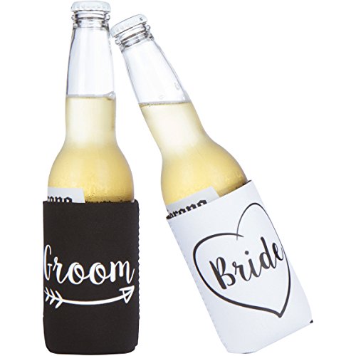 Cute Wedding Gifts - Bride and Groom Novelty Can Cooler Combo - Engagement Gift for Couples