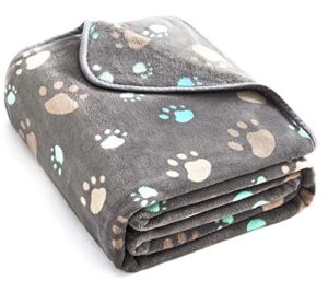 allisandro 350 gsm-super soft and premium fuzzy flannel fleece pet dog blanket, the cute print design washable fluffy blanket for puppy cat kitten indoor or outdoor, grey, 40 x 32 inches