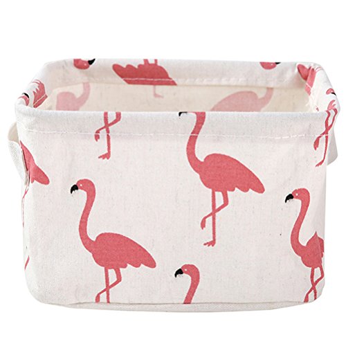 Saumota Small Collapsible Square Storage Basket Storage Bins Toy Organizer-White Flamingo