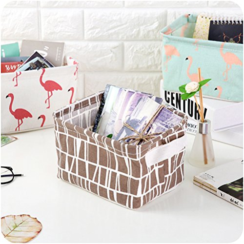 Saumota Small Collapsible Square Storage Basket Storage Bins Toy Organizer-White Flamingo