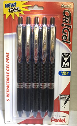 Pentel Oh Gel Pens 5 Pack-BLACK