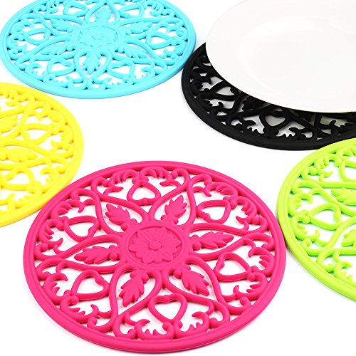 Silicone Trivet ME.FAN 3 Set Silicone Trivet Mat - Multi-Use Intricately Carved Insulated Flexible Durable Non Slip Coasters (Black)