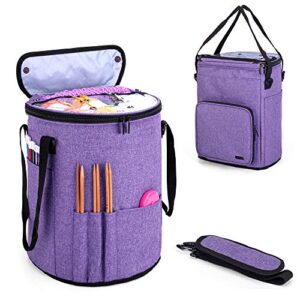 Teamoy Knitting Tote Bag, Yarn Storage Crochet Bag Organizer for Knitting Needles, Yarn, Unfinished Projects, Crochet Hooks, and Other Supplies, Purple