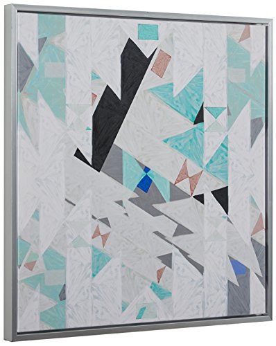 Amazon Brand – Rivet Geometric Aqua and Black Modern Angled Canvas Print Wall Art in Silver Frame, 13.75" x 13.75"