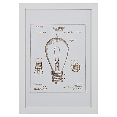 Amazon Brand – Rivet Black and White Print of 1891 Bulb in White Frame, 15" x 21"