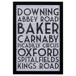 amazon brand – stone & beam modern black & white london street london street names print wall art, black frame, 18" x 26"