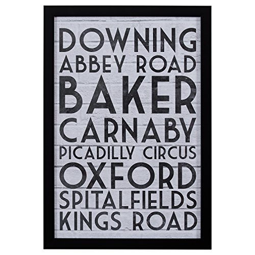 Amazon Brand – Stone & Beam Modern Black & White London Street London Street Names Print Wall Art, Black Frame, 18" x 26"