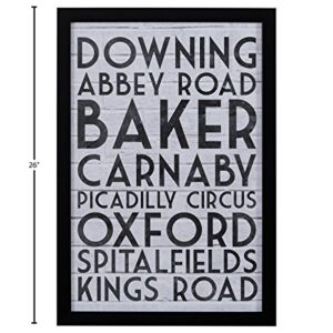 Amazon Brand – Stone & Beam Modern Black & White London Street London Street Names Print Wall Art, Black Frame, 18" x 26"