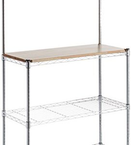 Amazon Basics 3 Tier Kitchen Storage Baker's Rack With Removeable Top, Wood/Chrome, 14" D x 36" W x 63.4" H