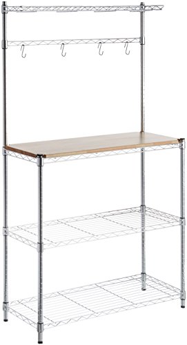 Amazon Basics 3 Tier Kitchen Storage Baker's Rack With Removeable Top, Wood/Chrome, 14" D x 36" W x 63.4" H