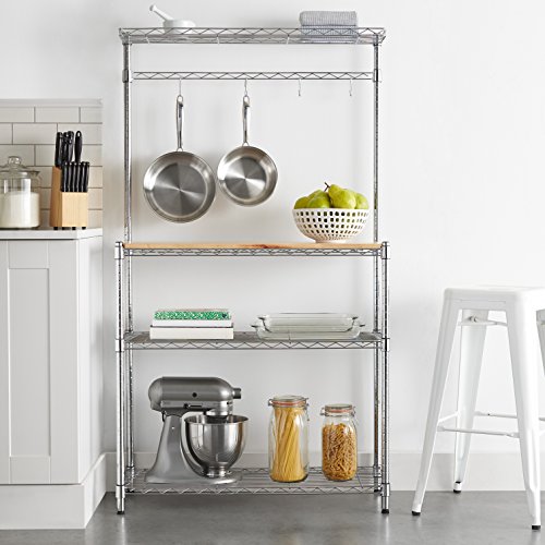 Amazon Basics 3 Tier Kitchen Storage Baker's Rack With Removeable Top, Wood/Chrome, 14" D x 36" W x 63.4" H