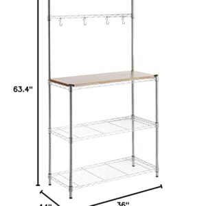 Amazon Basics 3 Tier Kitchen Storage Baker's Rack With Removeable Top, Wood/Chrome, 14" D x 36" W x 63.4" H