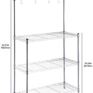 Amazon Basics 3 Tier Kitchen Storage Baker's Rack With Removeable Top, Wood/Chrome, 14" D x 36" W x 63.4" H