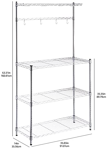 Amazon Basics 3 Tier Kitchen Storage Baker's Rack With Removeable Top, Wood/Chrome, 14" D x 36" W x 63.4" H