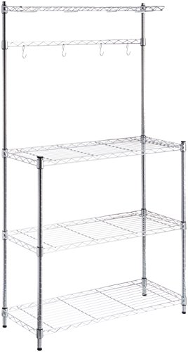 Amazon Basics 3 Tier Kitchen Storage Baker's Rack With Removeable Top, Wood/Chrome, 14" D x 36" W x 63.4" H