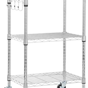 Amazon Basics Kitchen Storage Microwave Rack Cart on Caster Wheels with Adjustable Shelves, 175 Pound Capacity, 15 x 21 x 36.7 inches, Wood/Chrome