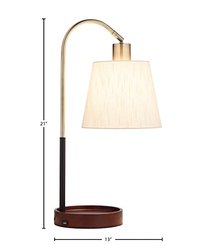 Amazon Brand – Rivet Franklin Bedside Table Desk Lamp with USB Charging Port and Light Bulb, 21"H, Metal and Wood