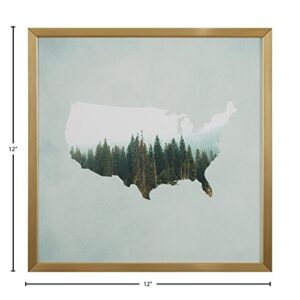 Amazon Brand – Rivet American Forest Map Wall Art Print in Gold Wood Frame, 12" x 12"