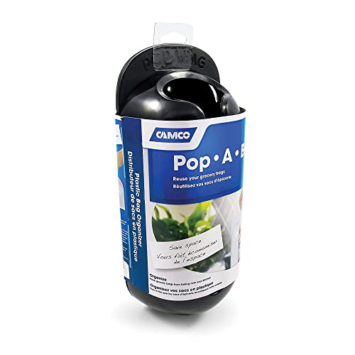 Camco Pop-A-Bag Plastic Bag Dispenser- Neatly Store and Reuse Plastic Grocery Bags, Easily Organize and Conserve Space in Your Kitchen (Black) (57065)