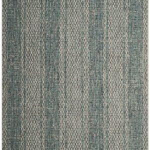 SAFAVIEH Courtyard Collection CY8736 Indoor/ Outdoor Non-Shedding Easy Patio Backyard Porch Deck Mudroom Area, 5'3" x 7'7", Light Grey / Teal