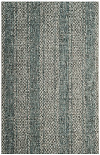 SAFAVIEH Courtyard Collection CY8736 Indoor/ Outdoor Non-Shedding Easy Patio Backyard Porch Deck Mudroom Area, 5'3" x 7'7", Light Grey / Teal