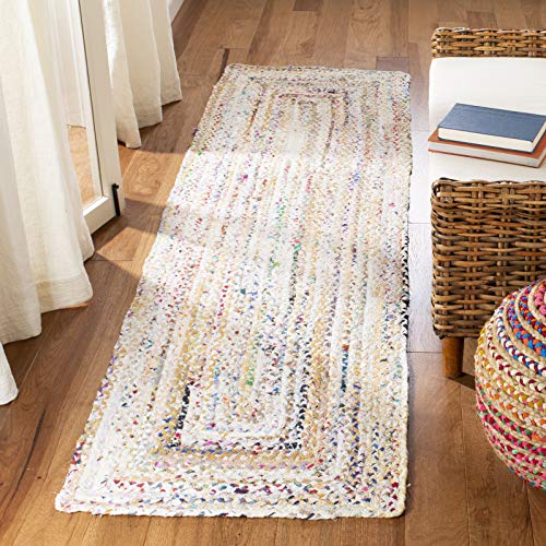 SAFAVIEH Braided Collection Runner Rug - 2'3" x 6', Ivory & Multi, Handmade Boho Reversible Cotton, Ideal for High Traffic Areas in Living Room, Bedroom (BRD210B)