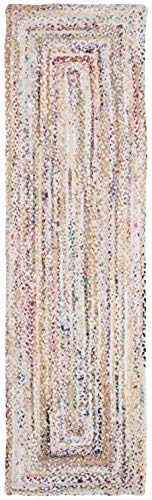 SAFAVIEH Braided Collection Runner Rug - 2'3" x 6', Ivory & Multi, Handmade Boho Reversible Cotton, Ideal for High Traffic Areas in Living Room, Bedroom (BRD210B)