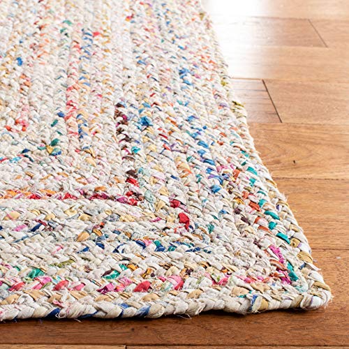 SAFAVIEH Braided Collection Runner Rug - 2'3" x 6', Ivory & Multi, Handmade Boho Reversible Cotton, Ideal for High Traffic Areas in Living Room, Bedroom (BRD210B)