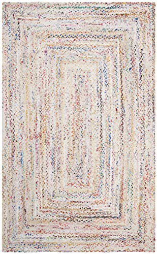 SAFAVIEH Braided Collection Accent Rug - 4' x 6', Ivory & Multi, Handmade Boho Reversible Cotton, Ideal for High Traffic Areas in Entryway, Living Room, Bedroom (BRD210B)