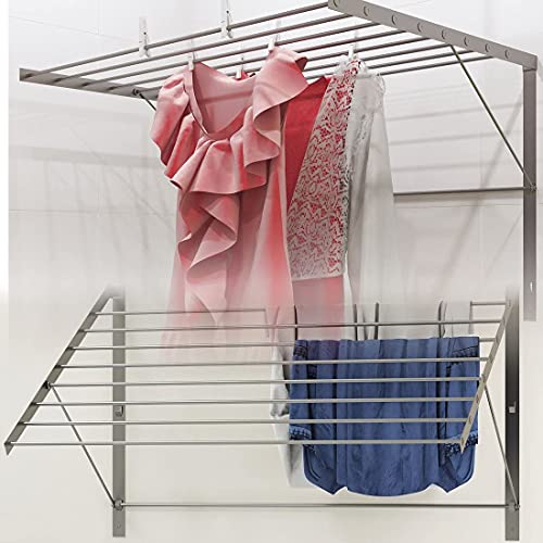 brightmaison Wall Mount Clothes Drying Rack & Laundry Room Organizer, 6.5 Yards Drying Capacity Stainless Steel Silver Set of 2 Laundry Rack