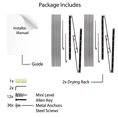 brightmaison Wall Mount Clothes Drying Rack & Laundry Room Organizer, 6.5 Yards Drying Capacity Stainless Steel Silver Set of 2 Laundry Rack