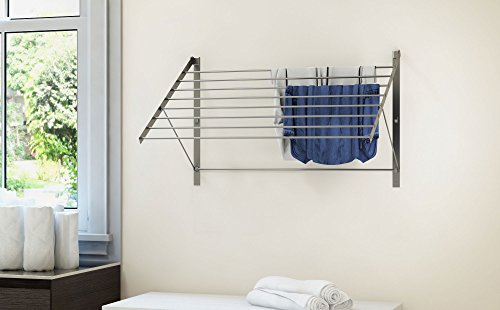 brightmaison Wall Mount Clothes Drying Rack & Laundry Room Organizer, 6.5 Yards Drying Capacity Stainless Steel Silver Set of 2 Laundry Rack