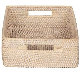 Kouboo 1060123 Laguna Rattan Shelf & Organizing Basket, Off White/Latte