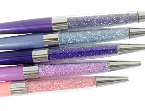 Gullor 5PCS Bling Bling Silm Crystal Diamond Retractable Ballpoint Pen - Style A