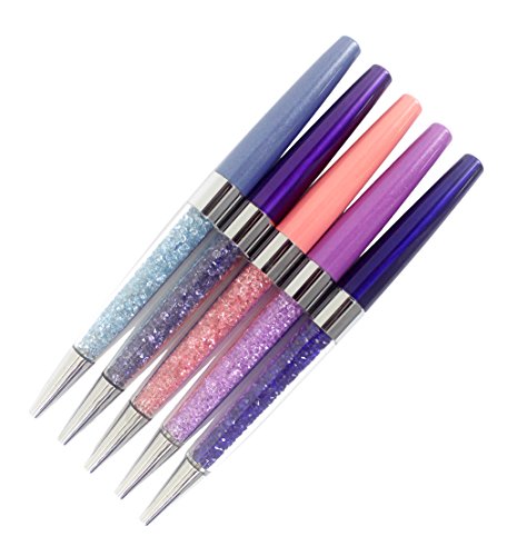 Gullor 5PCS Bling Bling Silm Crystal Diamond Retractable Ballpoint Pen - Style A