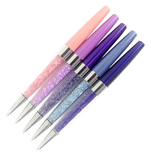 Gullor 5PCS Bling Bling Silm Crystal Diamond Retractable Ballpoint Pen - Style A