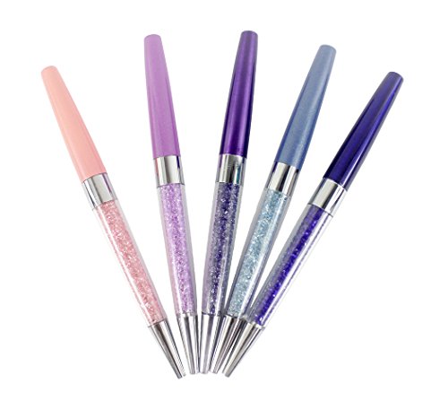 Gullor 5PCS Bling Bling Silm Crystal Diamond Retractable Ballpoint Pen - Style A